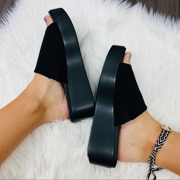 Shoes | Black Stretch Platform Sandal | Poshmark